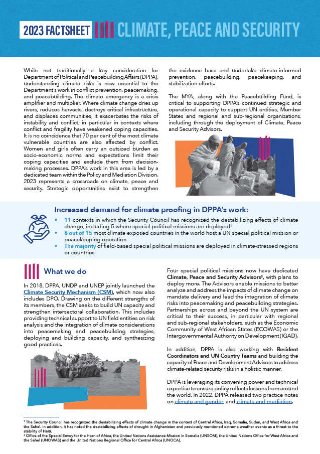 2023 Factsheet_Climate, Peace and Security | Department of Political ...